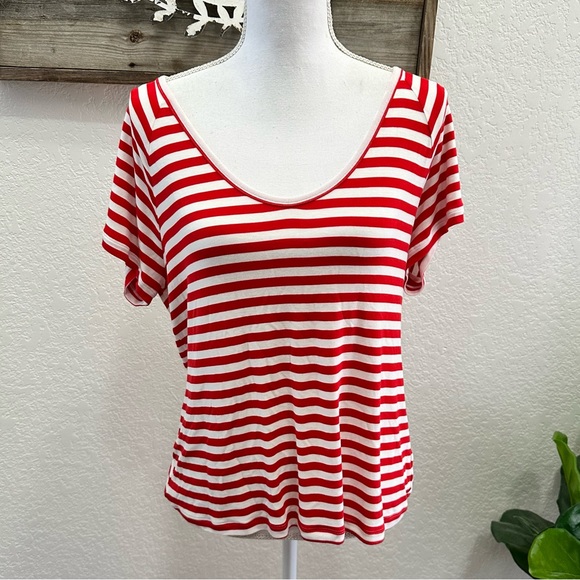 CAbi | Tops | Cabi 5798 Red White Striped Stretch Knit Short Sleeve Top ...